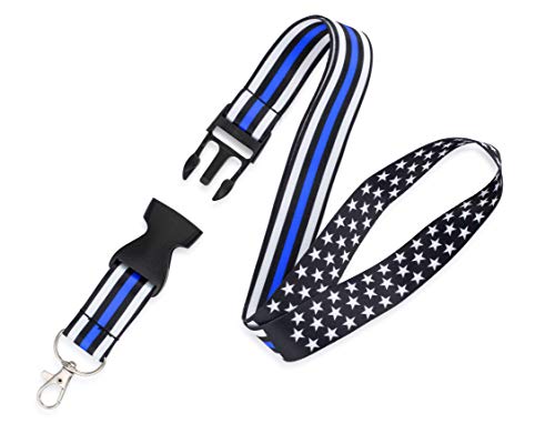 American Flag Office Lanyard - Badge and ID Holder (Thin Blue Line)