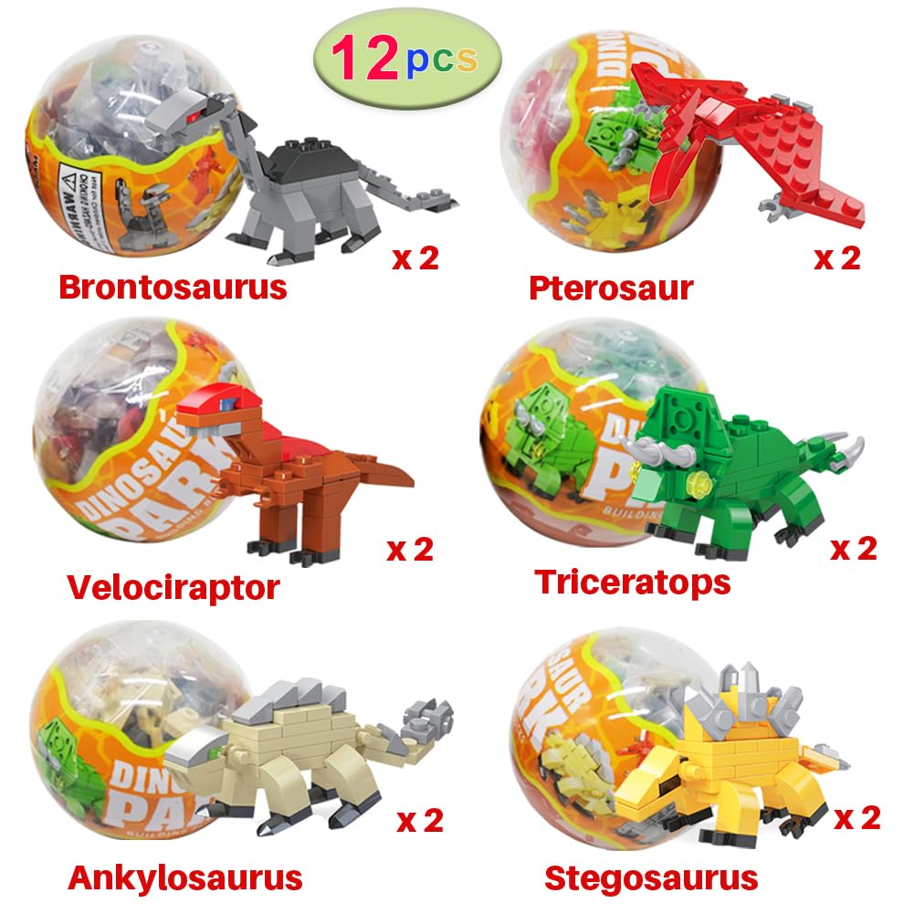 12Pcs PreFilled Easter Eggs with Dinosaurs Building Blocks, Surprise Eggs Dinosaur Toys for Kids Easter Eggs Hunt, Easter Basket Stuffers Fillers, Easter Party Favors, Easter Classroom Prize Toys