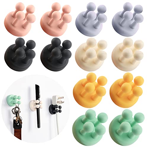 12pcs Self Adhesive Wall Mounted Silicone Hooks,Multi-Function Hook Waterproof Self Adhesive Toothbrush Hook Plug Holder,Functional Utility Hooks for Kitchen Bathroom Home Office (6 Color)