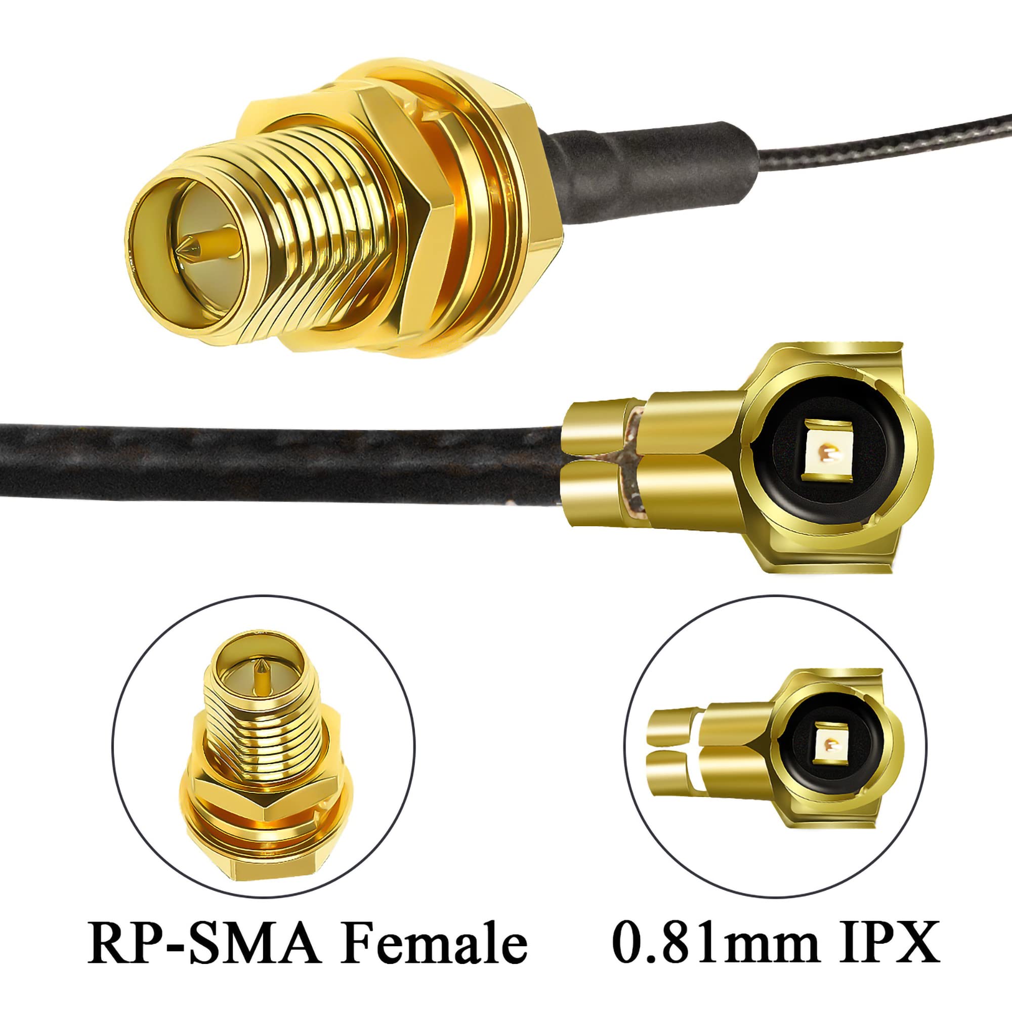 IPX to RP-SMA Female Extension Cable 0.81mm U.fl MHF4 to RP SMA Female Wifi Antenna Cable for Wireless Network Bluetooth Mini PCI to Reverse Polarity SMA Female Coaxial Cable 12inch (30cm) 5 Pack