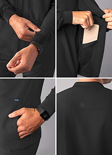 Adar Addition Scrubs for Men - Zippered Bomber Scrub Jacket - A6206 - Black - L