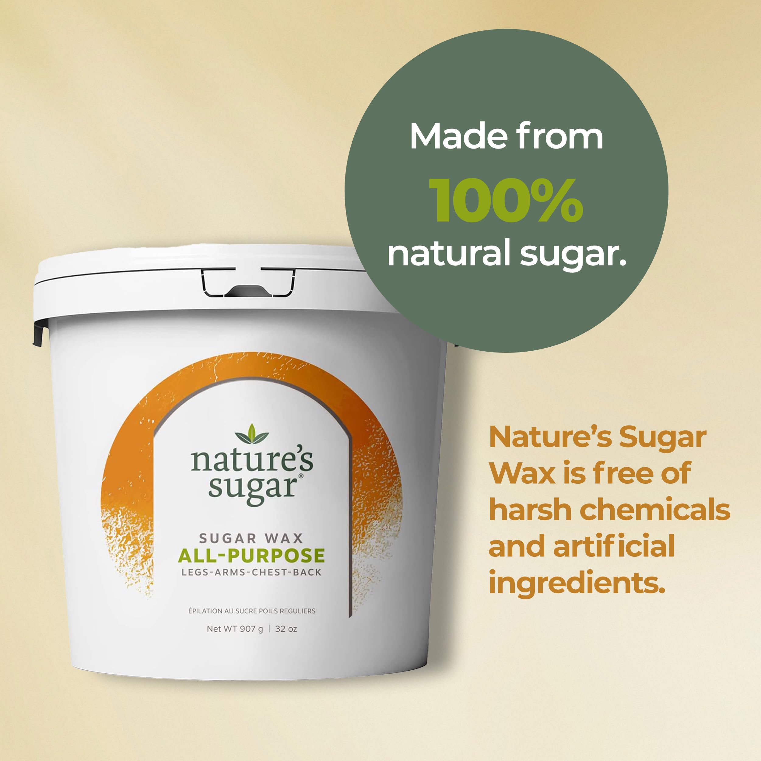 Nature’s Sugar Wax All-Purpose Sugaring Paste for Legs, Back, Arms, Chest - 35oz - Beginner-Friendly Sugar Wax Hair Removal for All Skin Types - Vegan & Cruelty-Free