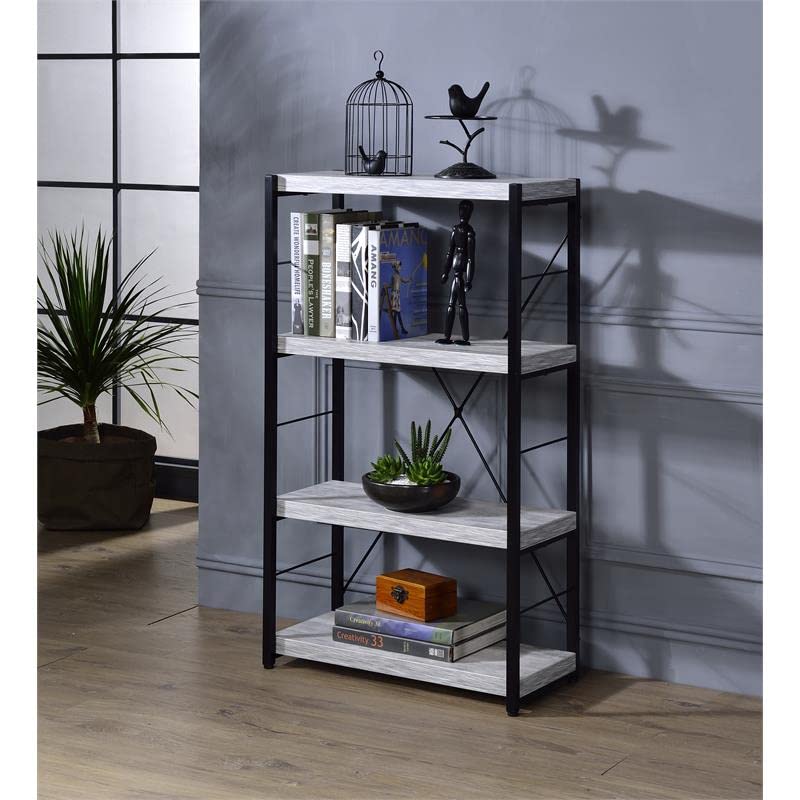 Acme Furniture Jurgen Bookshelf, Antique White-Ash & Black