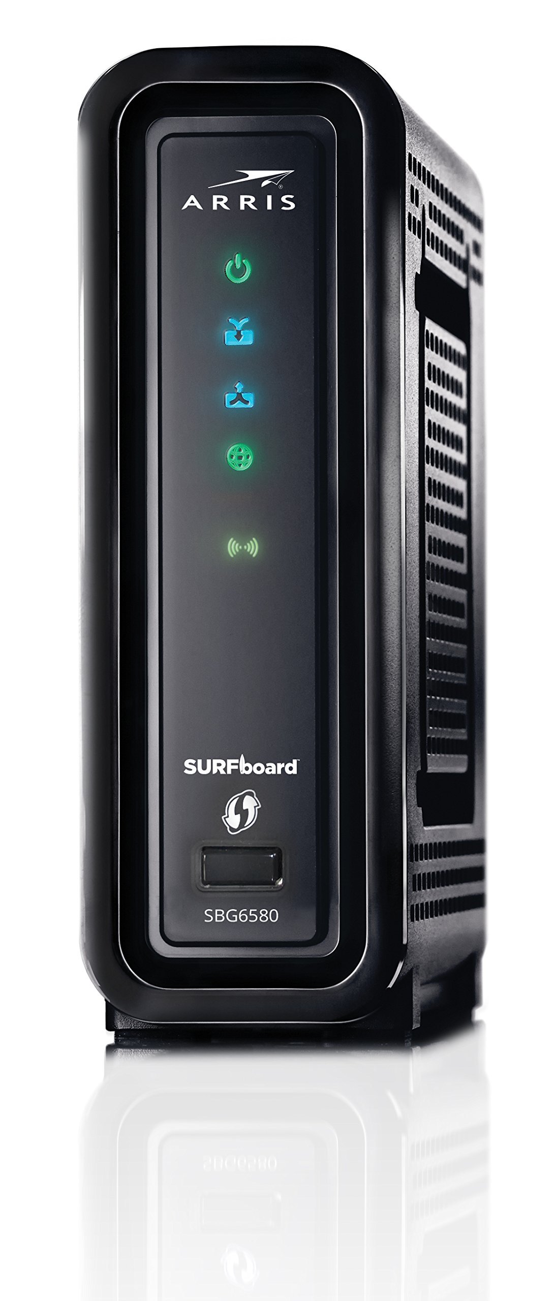 ARRIS SURFboard SBG6580 DOCSIS 3.0 Cable Modem/ Wi-Fi N300 2.4Ghz + N300 5GHz Dual Band Router - Retail Packaging Black (570763-006-00) (Renewed)