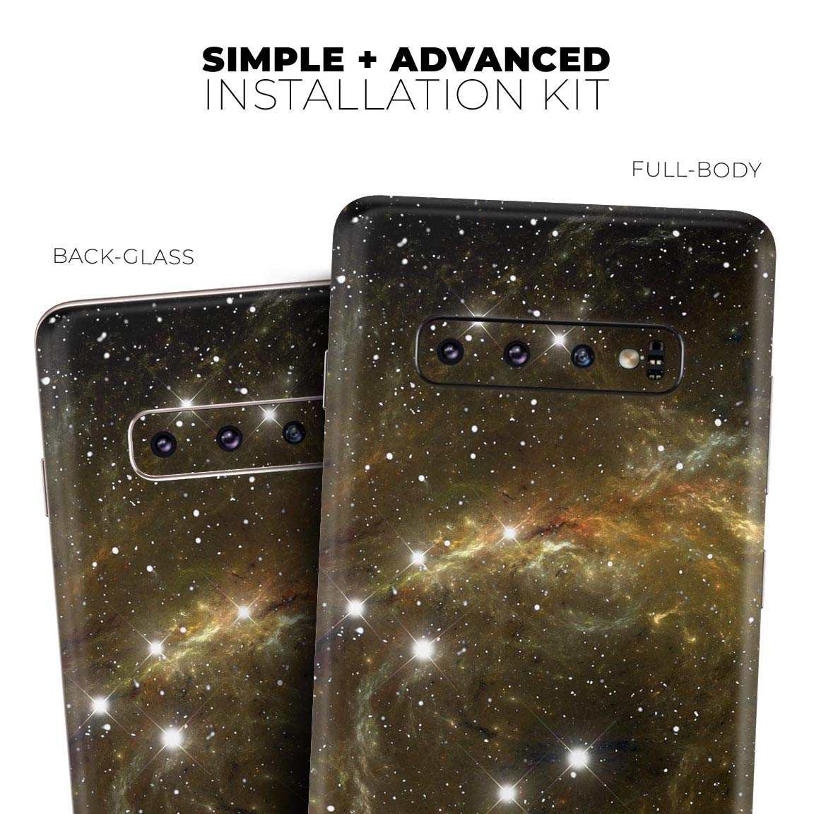 DesignSkinz Glowing Gold Universe Protective Vinyl Decal Wrap Skin Cover Compatible with The Samsung Galaxy S20 (Screen Trim & Back Glass Skin)