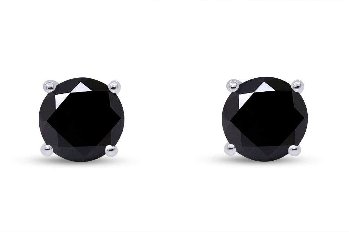 1/4 Carat CT Round Black Natural Diamond Friction Back Stud Earrings In 14k White Gold Delicate Jewelry For Womens And Mens (0.25 Cttw)