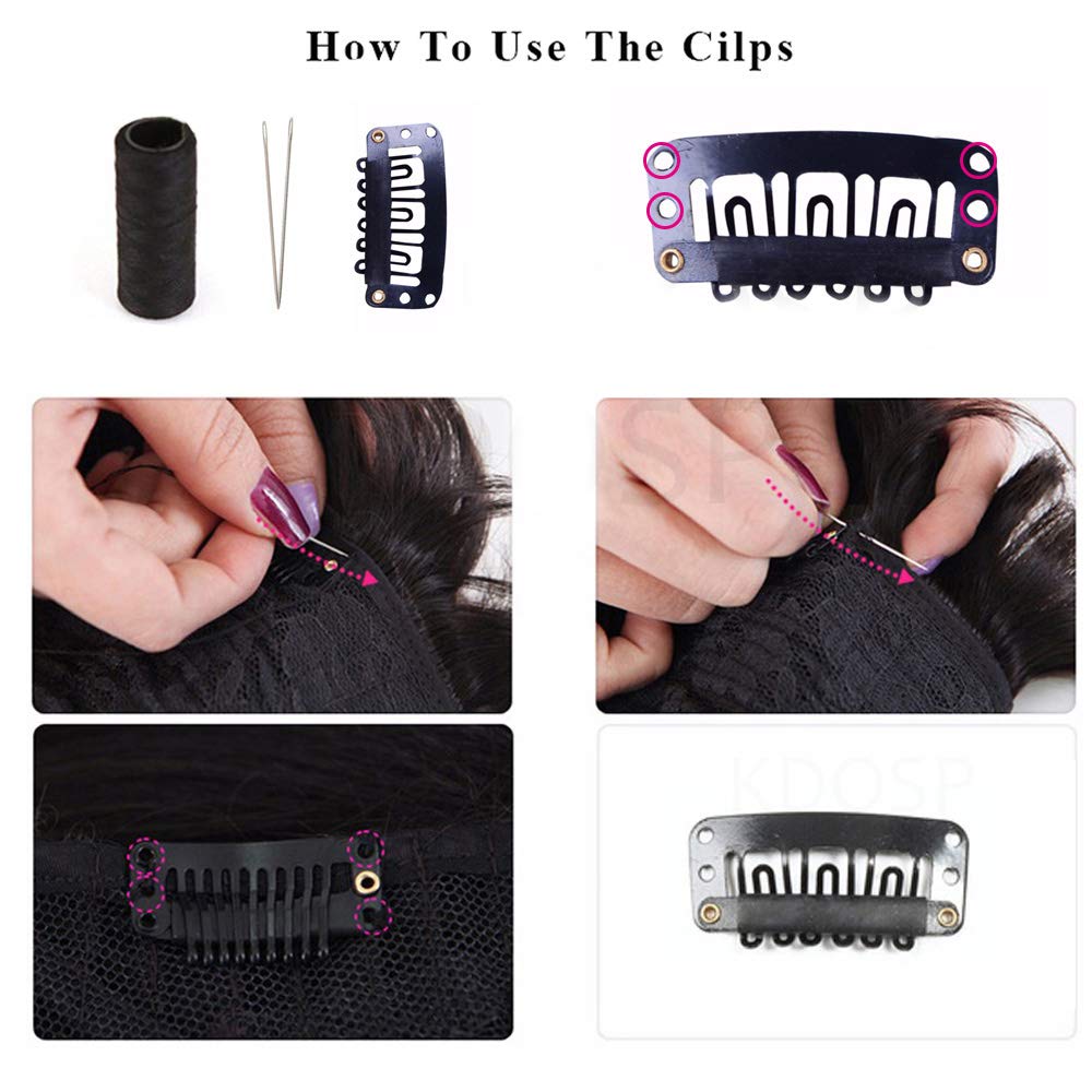 50pcs Hair Extensions Clips U-Shape Stainless Steel Snap Clips for Wigs and Hair Extensions and Hairpieces 30 Assorted Sewing Needles and 2 Rolls Thread (Blonde)