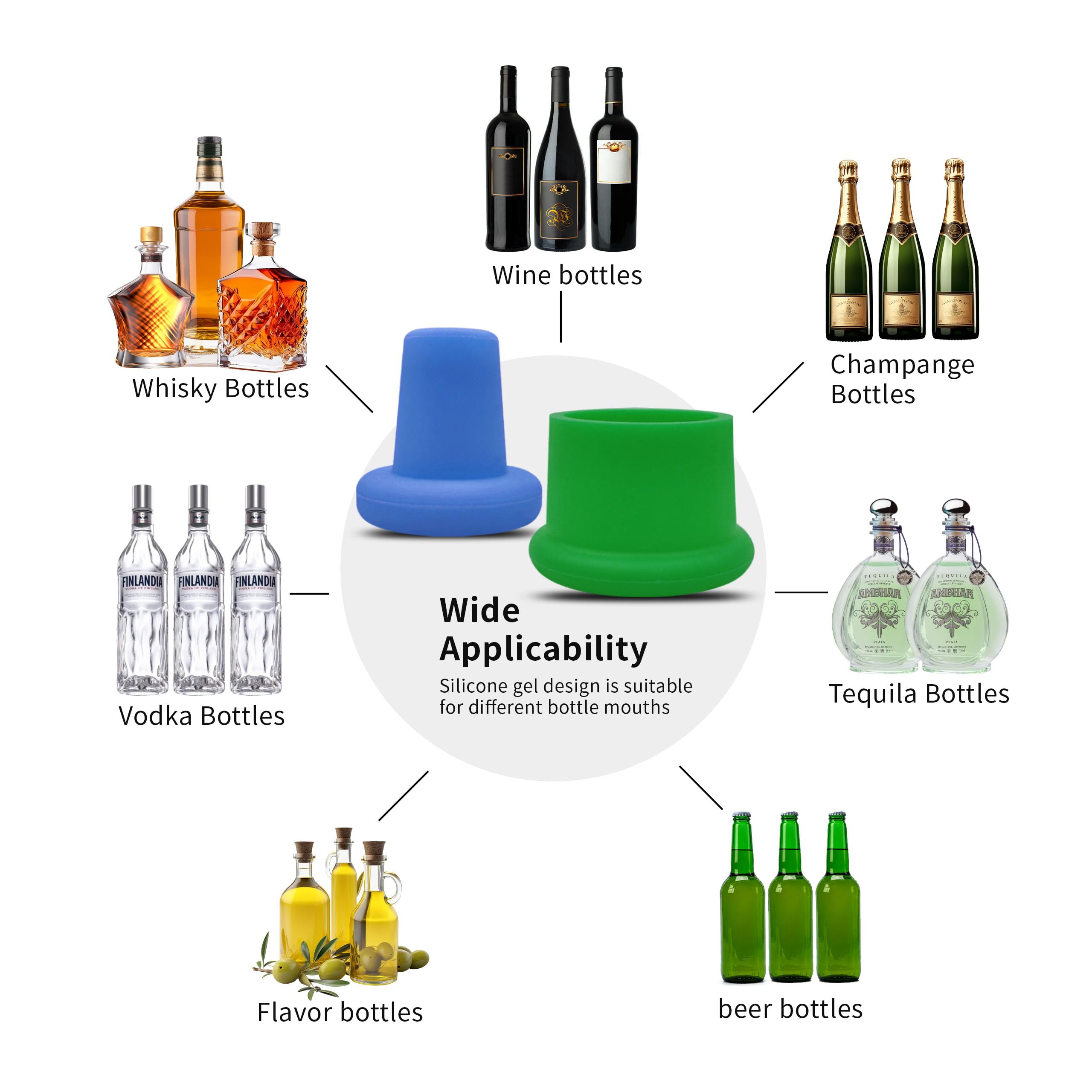 10 PCS Silicone Wine Stoppers, Reusable Beer Wine Corks, Sparkling Bottle Stopper, Wine Bottle Caps,Glass Corks Beverages Beer Champagne Bottles for Corks to Keep Wine Storage Fresh Tools