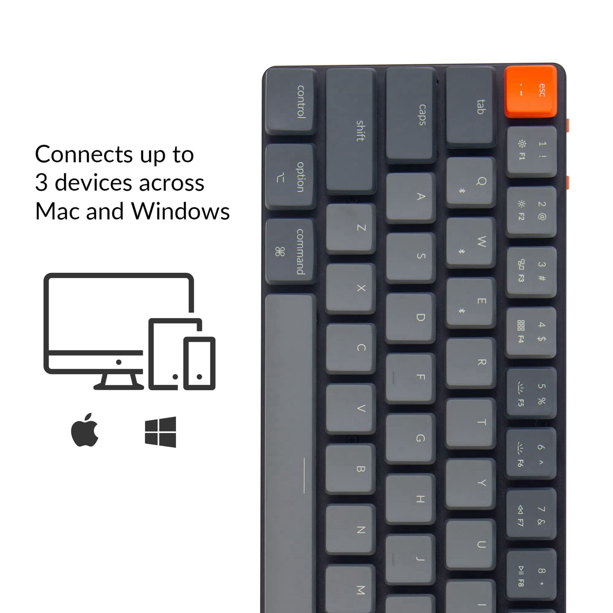 Keychron K7, 68 Keys Ultra-Slim Wireless Bluetooth/Wired Mechanical Keyboard with Low-Profile Gateron Mechanical Blue Switch, White LED Backlit Compatible with Mac Windows