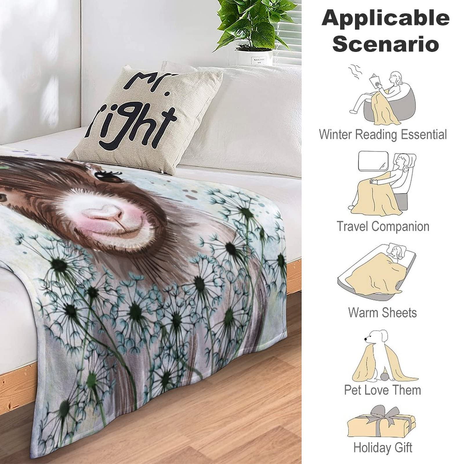 Just A Girl Who Loves Goats Flowers Throw Blanket Flannel Plush Soft Warm Blankets 50"X40" for Kids Adults Gift Sofa Chair Bed Office