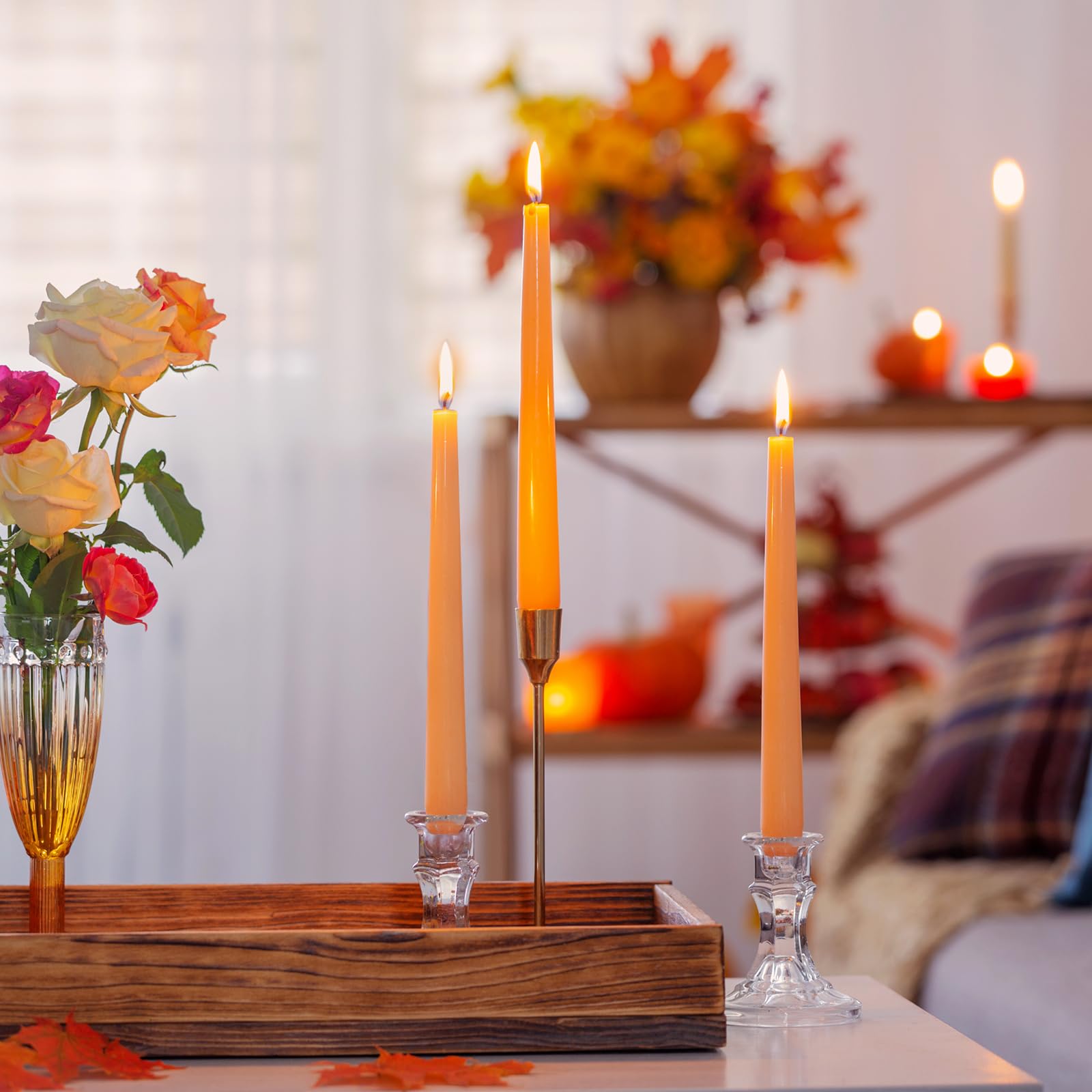 10 Pack 12 Inch Orange Taper Candles β Unscented, Dripless, Smokeless Candlesticks for Halloween, Autumn Decor, Thanksgiving, and Home Celebrations β Long Burning Dinner Candles for All Occasions