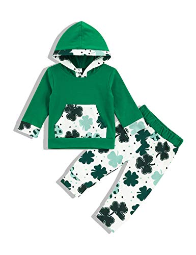 Baby Boy Girl St. Patrick's Day Clothes Four Leaf Clover Print Hoodie Sweatshirt and Pant St. Patrick's Day Outfits