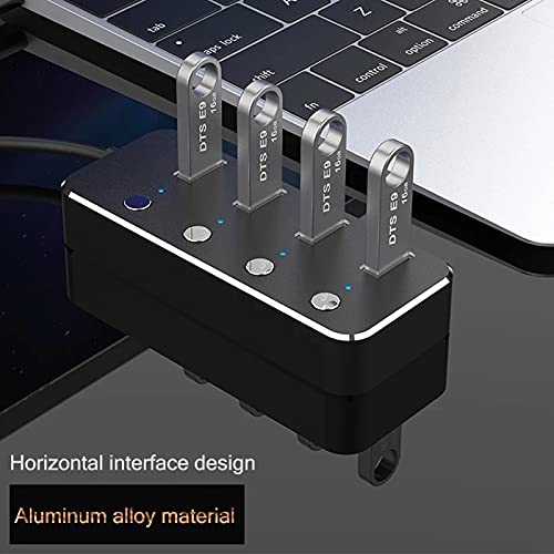 CUJUX Aluminum Alloy 4 Port USB 3.0 Hub Sub-Control Switch HUB 60/120cm Cable Upto 5Gbps Splitter (Color : Silver)
