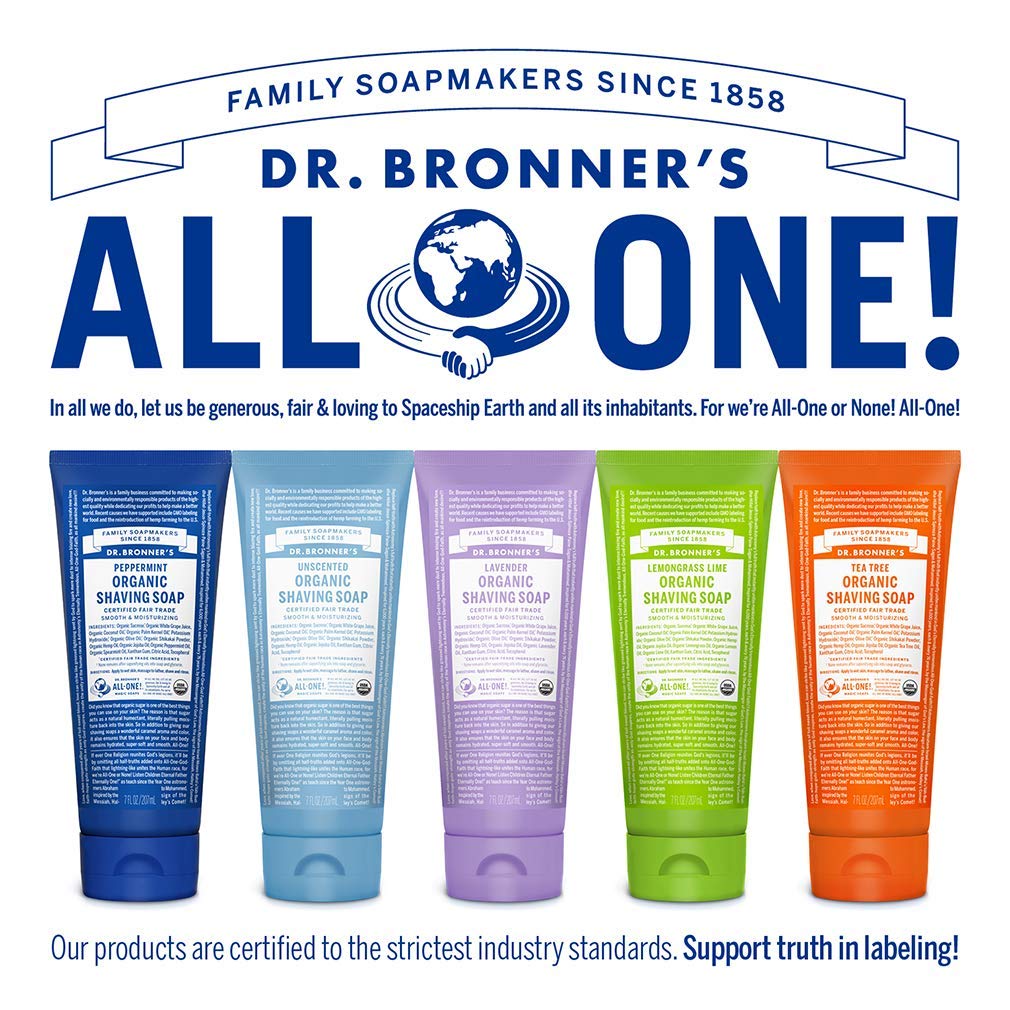 Dr. Bronner's - Organic Shaving Soap (7 oz Variety Pack) Lavender, Baby Unscented, & Peppermint - Certified Organic, Sugar & Shikakai Powder, Moisturizes, Use on Face, Underarms, & Legs | 3 Count