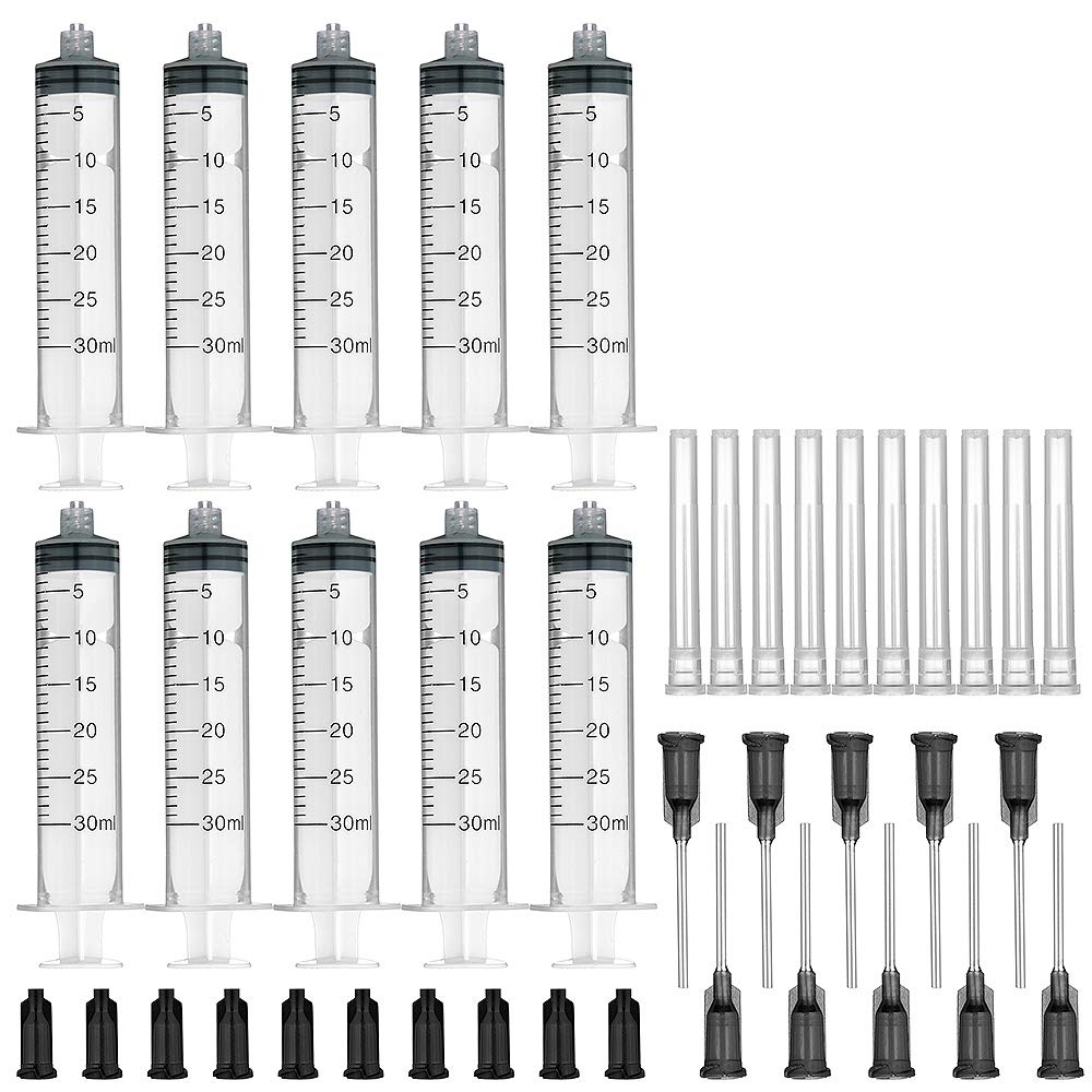 10 Pack 30ml Syringes with 16Gx1.0'' Blunt Tip Fill Needles and Storage Caps(Luer Lock)