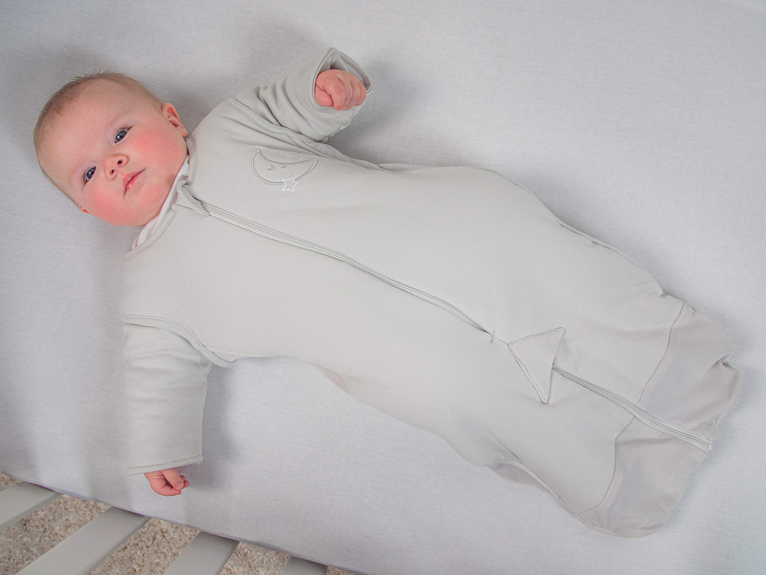 Baby Brezza 3-in-1 Baby Sleepsuit - Unique Swaddle Transition Sleepsuit - Breathable with Mesh Panels - Converts Between Sleepsuit, Wearable Blanket & Sleep Vest, 3-6 Months, Grey