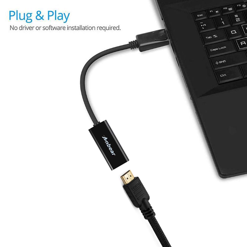 Anbear DisplayPort to HDMI Adapter, Display Port to HDMI Cable(Male to Female) for DisplayPort Enabled Desktops and Laptops Connect to HDMI Displays (2 Pack)