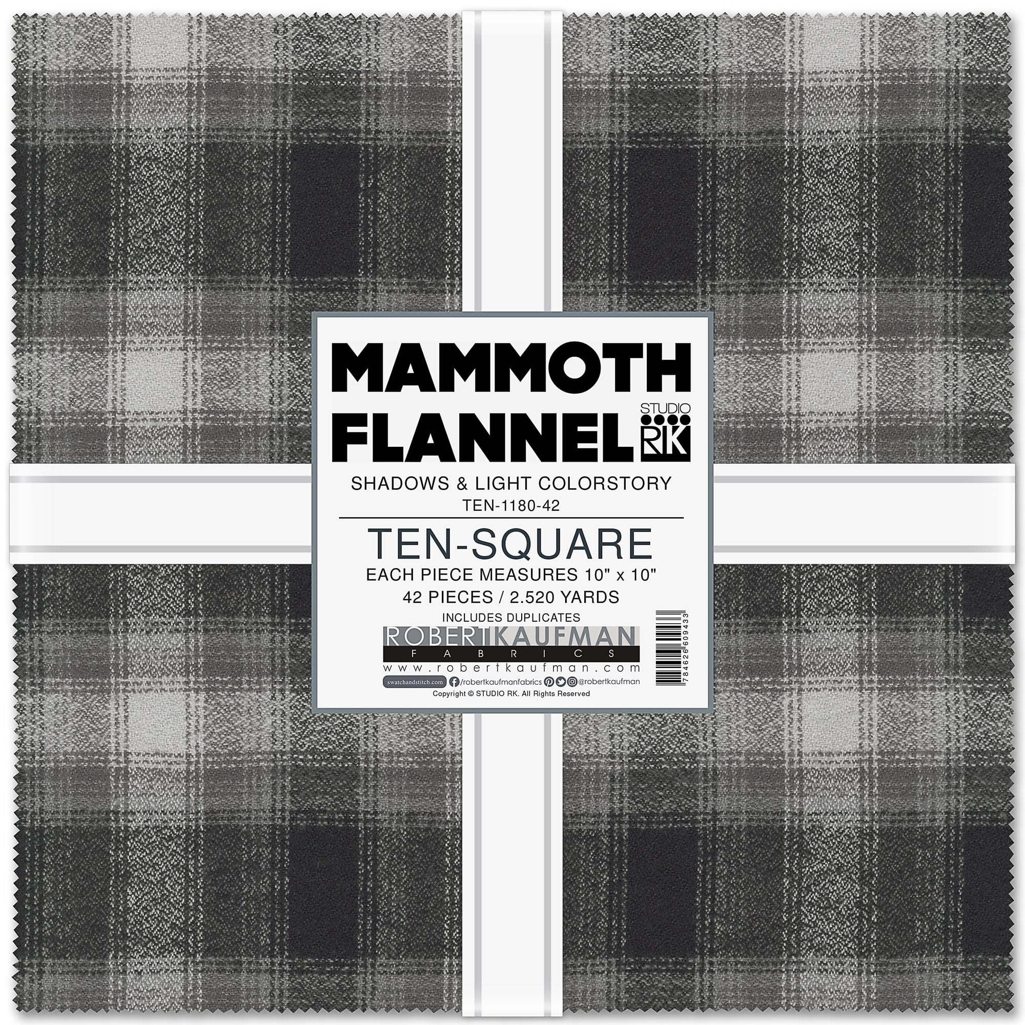 10" Squares - Mammoth Flannel Shadows & Light Colorstory Plaids Checks Blacks Grays Ten-Square Layer Cake Fabric Bundle Quilter's Cotton Flannel Precuts (TEN-1180-42) M531.38