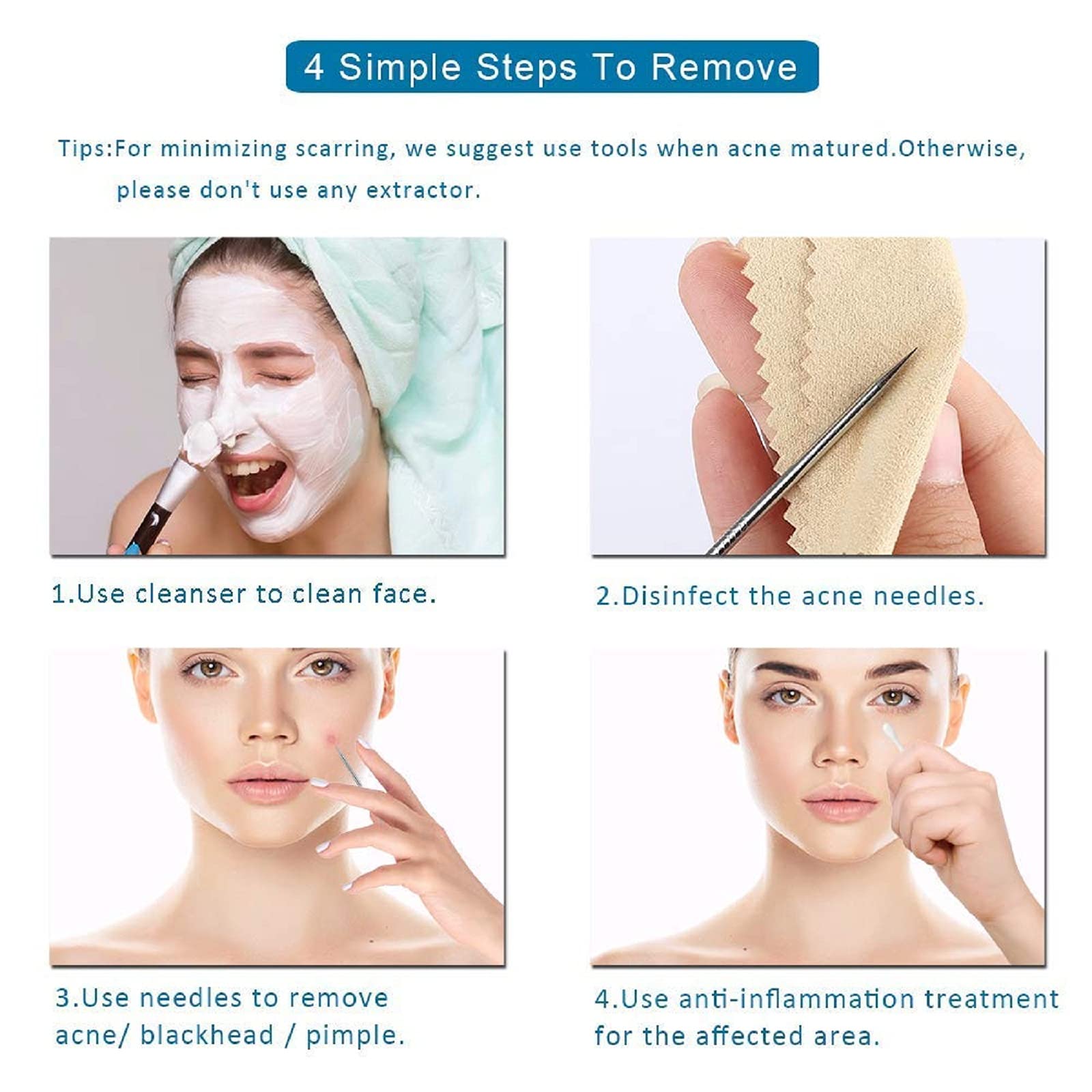 Blackhead Remover Pimple Comedone Extractor Tool Acne Kit - Treatment for Blemish, Whitehead Popping, Zit Removing for Risk Free Nose Face Skin (Sliver)