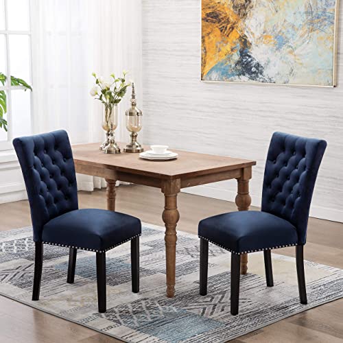 adochr Velvet Parsons Upholstered Dining Chair, Accent Chairs Dining Room Chairs Set of 2(Blue)