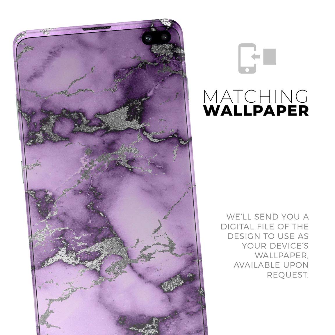 DesignSkinz Purple Marble & Digital Silver Foil V6 Protective Vinyl Decal Wrap Skin Cover Compatible with The Samsung Galaxy S20 (Screen Trim & Back Glass Skin)