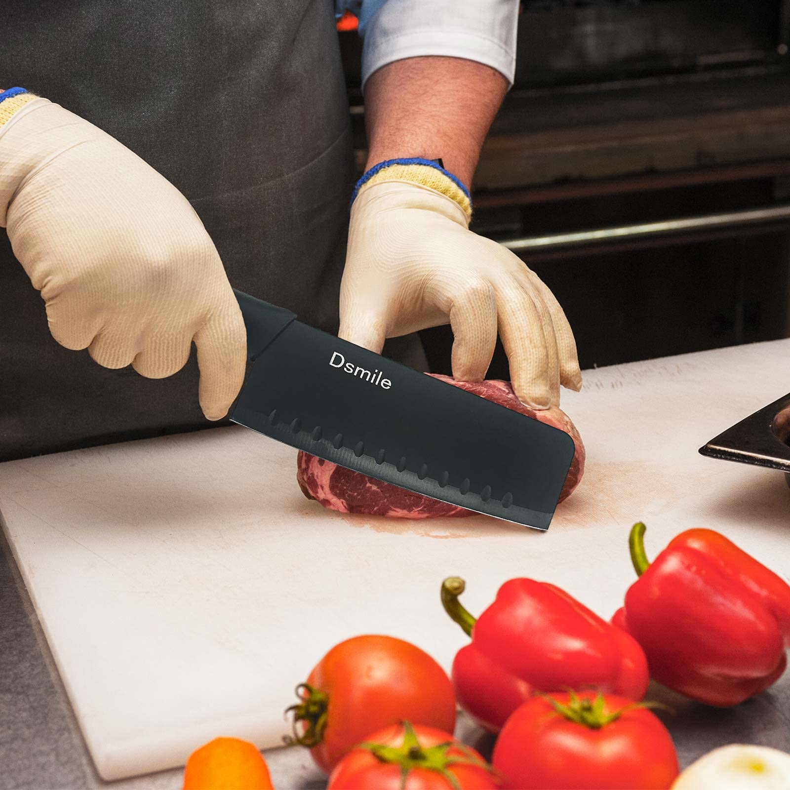 Dsmile 3 Pieces Stainless Steel Kitchen Knife Set (Chef Knife, Utility Knife, Paring Knife) with Clad Dimple and Knife Covers, For Chef Cooking Cutting