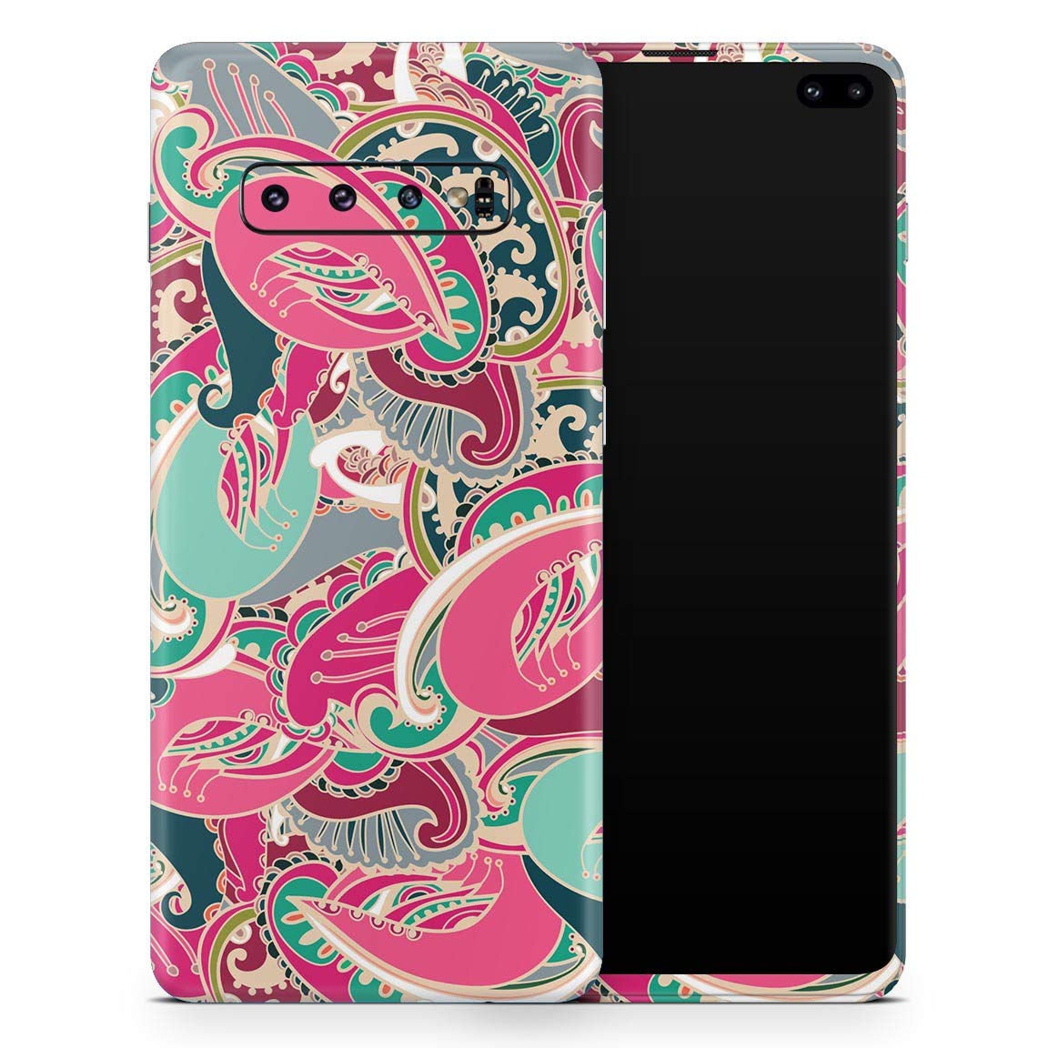 DesignSkinz Colorful Pink & Teal Seamless Paisley Protective Vinyl Decal Wrap Skin Cover Compatible with The Samsung Galaxy S20 (Screen Trim & Back Glass Skin)
