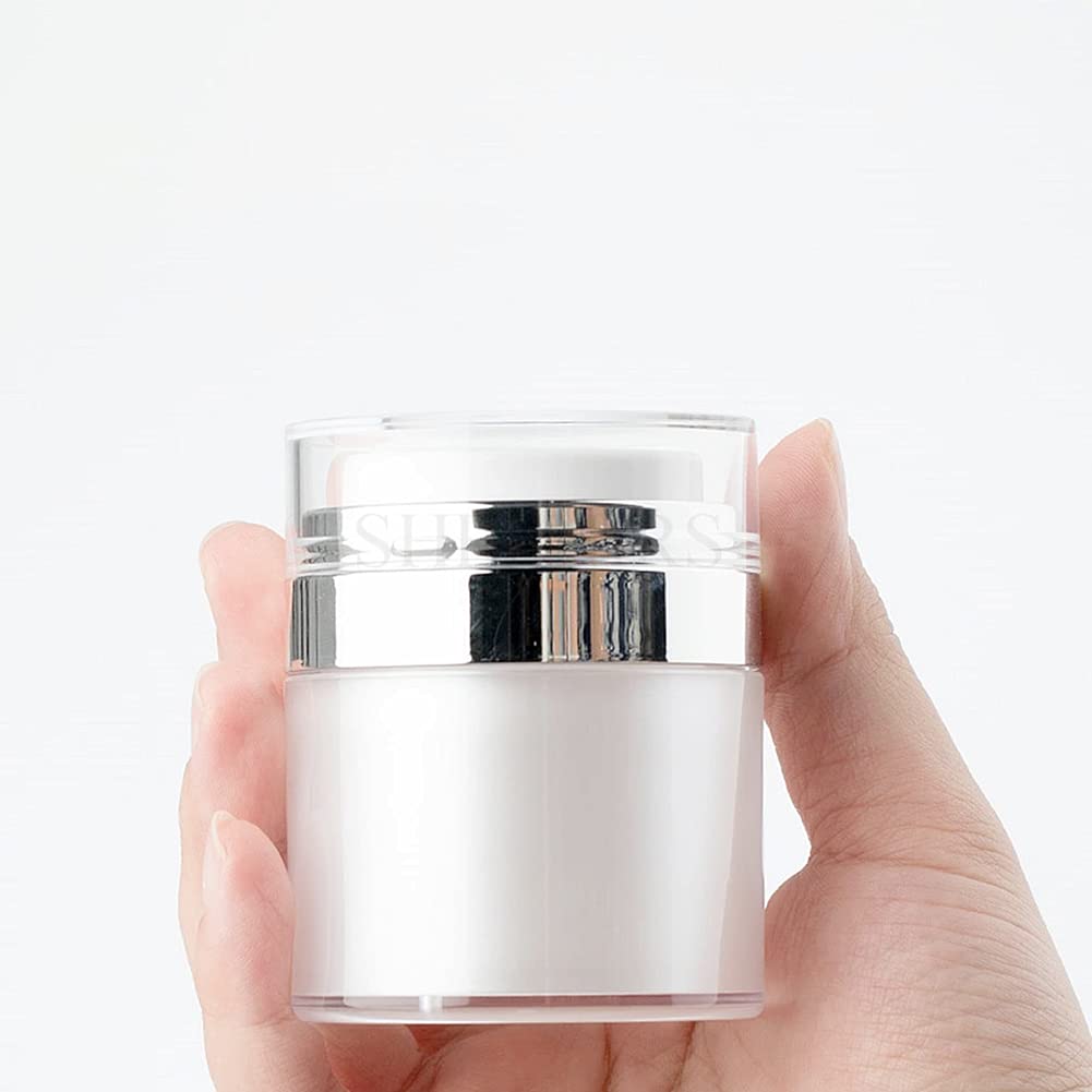 Furnido 2 Pack 1.7 oz Refillable Airless Pump Jars With Lid, Empty Acrylic Makeup Cosmetic Containers for Thick Moisturizer, Travel Lotion, Skincare, Cream,White