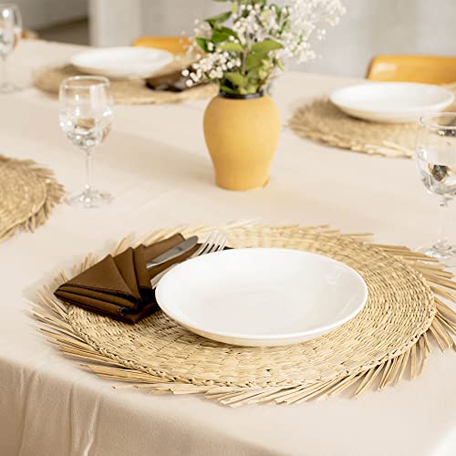 Artera Set of 6 Oversized Round Seagrass Placemat, 15" Round, Woven Table Mats, No-Slip Natural Heat Resistant Mats for Table, Coasters, Pots, Pans & Teapots in Kitchen (Round 10)