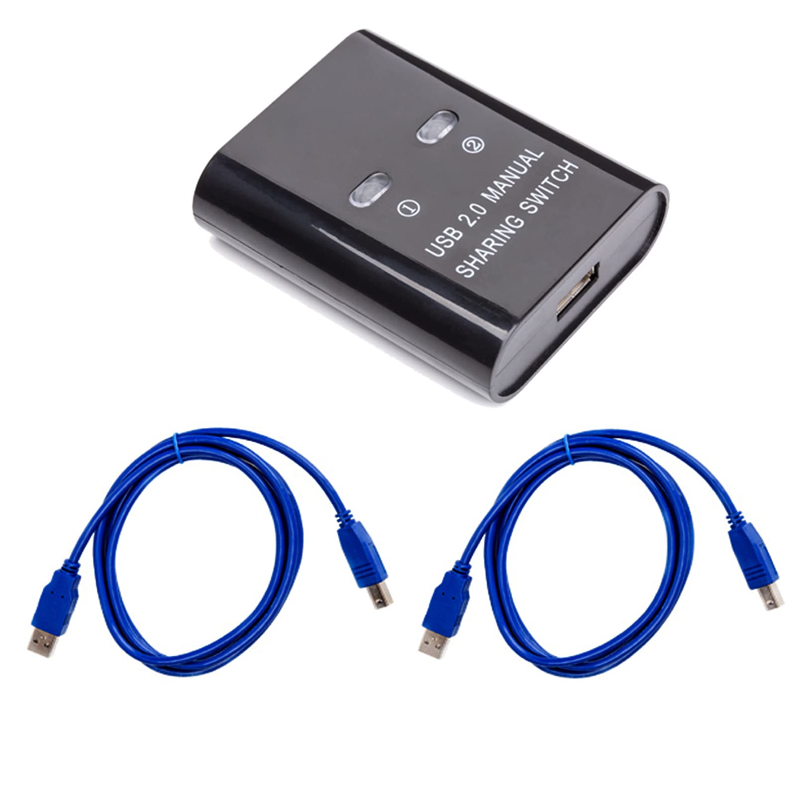 1Printer Sharing Switch, Manual Switcher Adapter, 2 Computer Share 1 Printer Scanner USB Device Hub with 2 Pack Male Cables