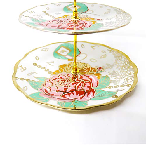 3-Layer Ceramic Cake Stand Dessert Plate Cupcake Fruit Candy Display Tower, Flower Dessert Stand, Children's Birthday Tea Party Baby Shower Serving Tray Small