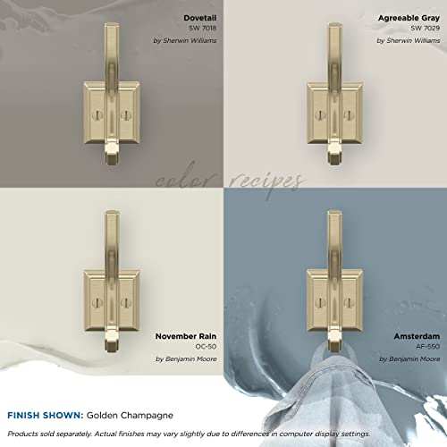 Amerock H37005BBZ | Aliso Double Prong Decorative Wall Hook | Golden Champagne Hook for Coats, Hats, Backpacks, Bags | Hooks for Bathroom, Bedroom, Closet, Entryway, Laundry Room, Office