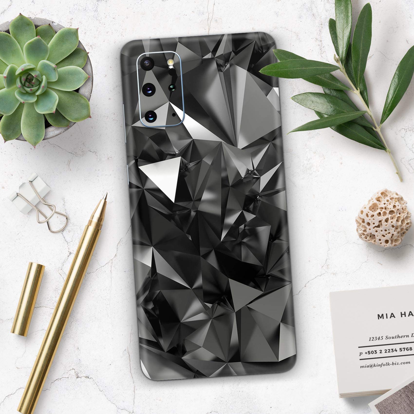 DesignSkinz Black 3D Diamond Surface Protective Vinyl Decal Wrap Skin Cover Compatible with The Samsung Galaxy S20 (Screen Trim & Back Glass Skin)