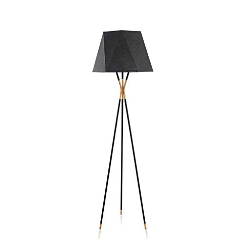 Floor lamp Hardware Floor Lamp PVC Fabric Lampshade Floor Light American Creative Tripod Standing Lamp Bedroom Living Room Bedside Floor Light (Color : Black)