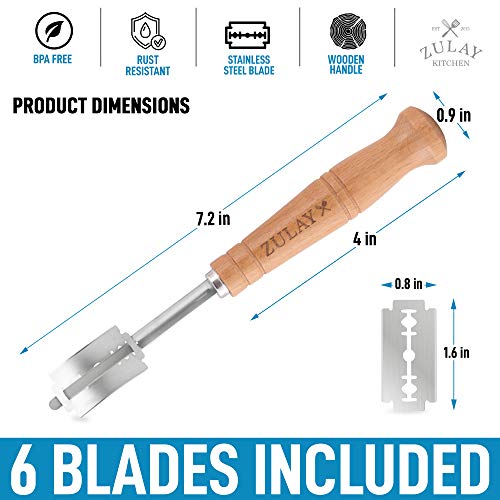 Zulay Kitchen Bread Lame Dough Scoring Tool - Hand Crafted Bread Scoring Tool to Cut Designs on Sourdough, Homemade Bread - Bread Scoring Knife With 6 Stainless Steel Razor Blades and Leather Cover
