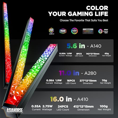 AsiaHorse Acrylic ARGB LED Strip for PC Case with 5V 3-pin ARGB LED and 4-pin Header, Compatible with Aura SYNC, Gigabyte RGB Fusion, MSI Mystic Light Sync - 5.6inches