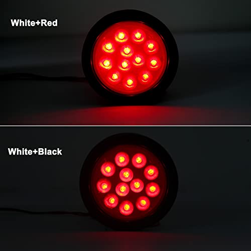 10Pcs 4 Inch Round Led Trailer Tail Lights Red 12 LED Waterproof 4" Round LED Stop Turn Tail Brake Light Marker Trailer Truck RV Lights Sealed Grommet Flush Mount w/3 Prong Wire Pigtails