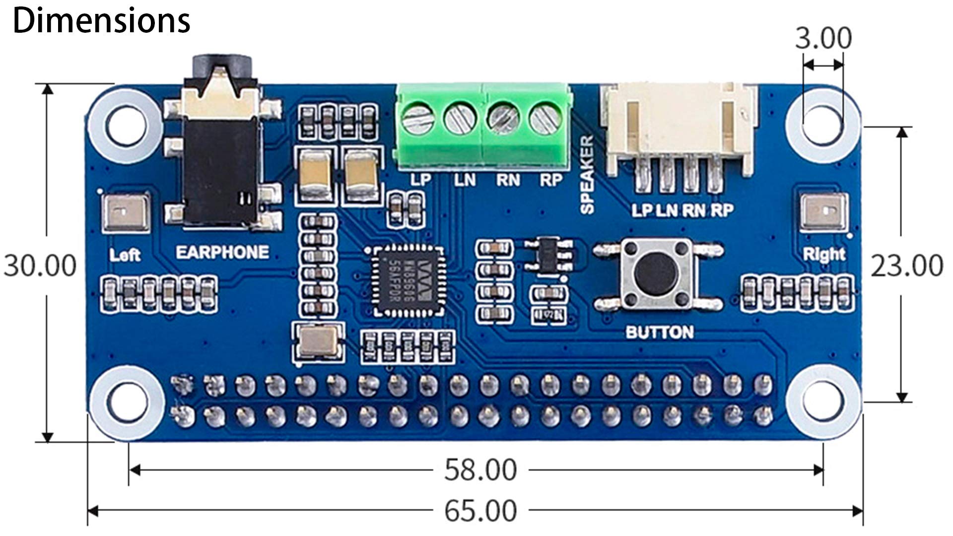WM8960 Audio HAT Module for Raspberry Pi 4B/3B+/3B/2B/B+/A+/Zero/Zero W/Pi Zero WH,WM8960 Hi-Fi Sound Card HAT Stereo CODEC, Play/Record