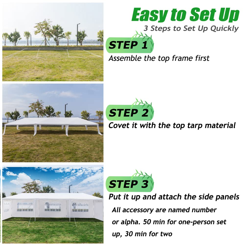 10' x 30' Outdoor Canopy Tent, Waterproof Canopy Tent with 5 Removable Sidewalls for Wedding, Party, BBQ, Camping, White