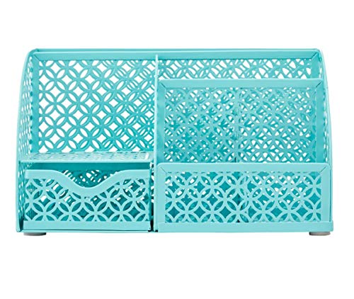 Annova Mesh Desk Organizer Office with 7 Compartments + Drawer/Desk Tidy Candy/Pen Holder/Multifunctional Organizer - Turquoise