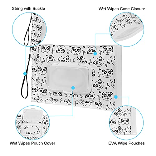 Umtiti Wipes Dispenser & Wipes Pouch/Tissue Bag, Wipes/Tissue Case with Moisture Seal Secure Lid, Non-Slip Rubber Feet & Sealing Design Keeps Wipes Fresh, Dustproof Wipes Container(BN+Panda)