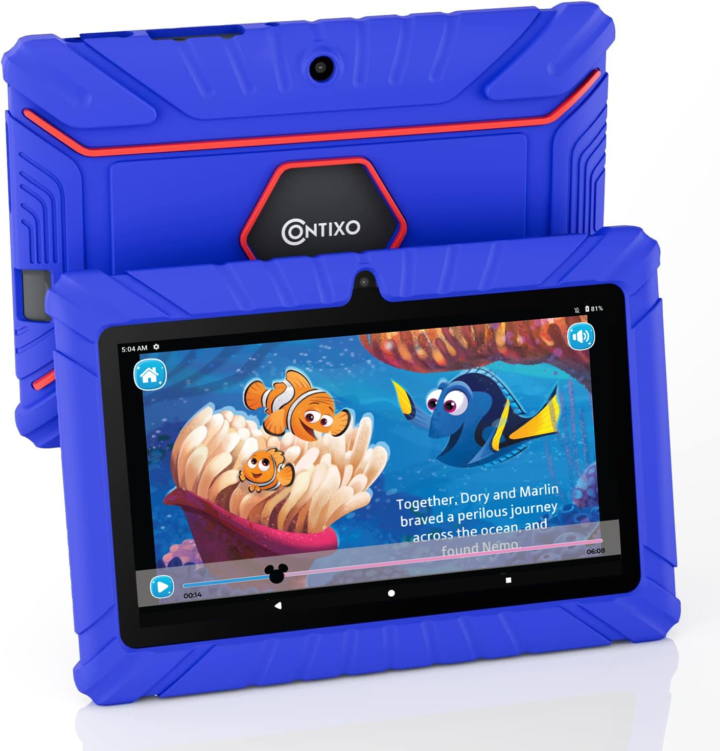 Contixo Kids Tablet V8, 7-inch HD, Ages 3-7, Toddler Tablet with Camera, Parental Control - Android 11, 16GB, WiFi, Learning Tablet for Children, 50+ Disney Storybooks Apps and Kid-Proof Case, DkBlue