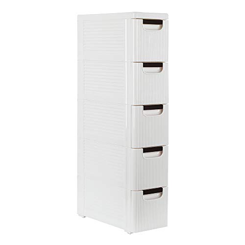 5 Storage Drawer Rolling Cart Organizer and Storage,Plastic Unit on Wheels Narrow Slim Bathroom Storage Cabinet Organizer (5-Tire)