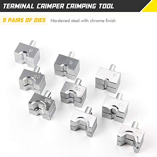 10 Ton Hydraulic Hand Crimper Tool Set for Stainless Steel Cable Railing Fittings, Crimps 1/8" to 3/16", Cable Crimping Tool with 9 Pairs of Dies