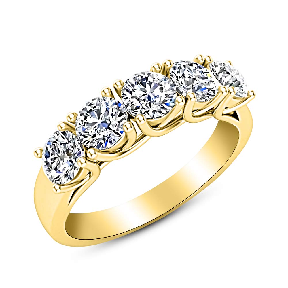 1.5 1 1/2 Carat (ctw) 14K Yellow Gold Round Diamond Ladies 5 Five Stone Wedding Anniversary Stackable Ring Band Value Collection