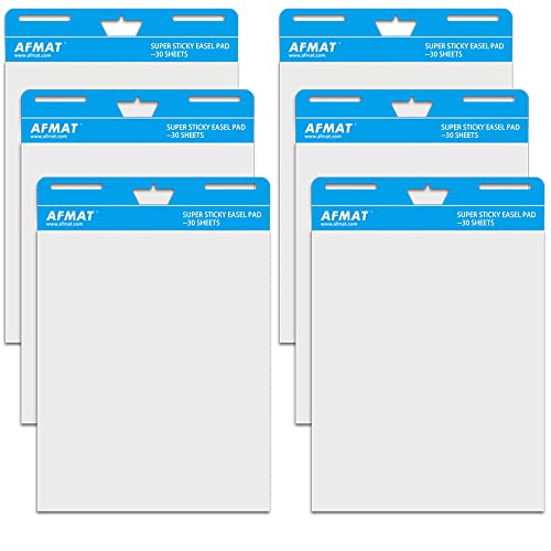 AFMAT Sticky Easel Pad, UPGRADED Chart Paper for Teachers, Large Self Stick Flip Chart Easel Paper, 25 x 30 Inches, 30 Sheets/Pad Chart Paper, 6 Pads