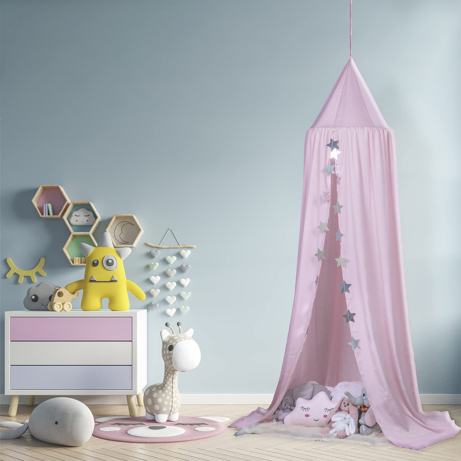 Kids Bed Canopy - Play Tent with Dome Hanging from Ceiling for Girls Boys Room - Reading Nook Princess Castle - Girl Bedroom Decor - Mosquito Net On Crib Beds - Bedroom Nursery Baby Corner - Pink