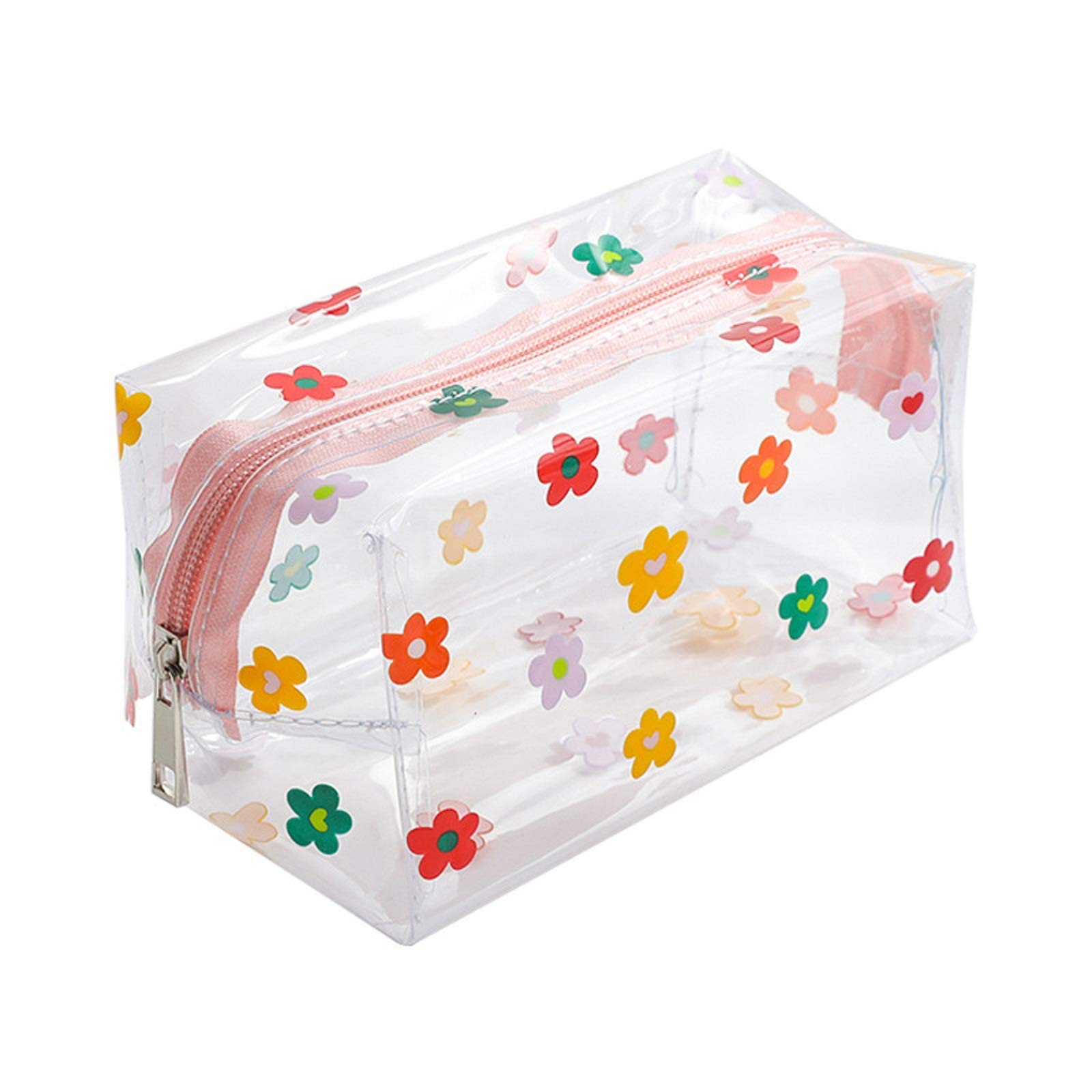 ASkinds Clear Cosmetic Bag Cute Cartoon Flower Cosmetic Bag Waterproof Transparent Makeup Bag Portable Storage Bag Travel Toiletry Organizer Pouch for Women