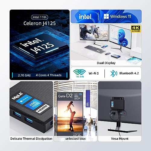 MeLE Quieter2Q Fanless Mini PC J4125 4GB/64GB Small Desktop, Micro Computer on Business Industrial, Support M.2 SSD, Dual HDMI 4K,Gigabit Ethernet