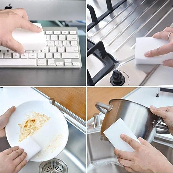 100 Pack Extra Thick Magic Cleaning Sponges - Reusable Eraser Sponge for All Surfaces - Kitchen-Bathroom-Furniture-Leather-Car-Steel - Just Add Water - Melamine - Universal Cleane